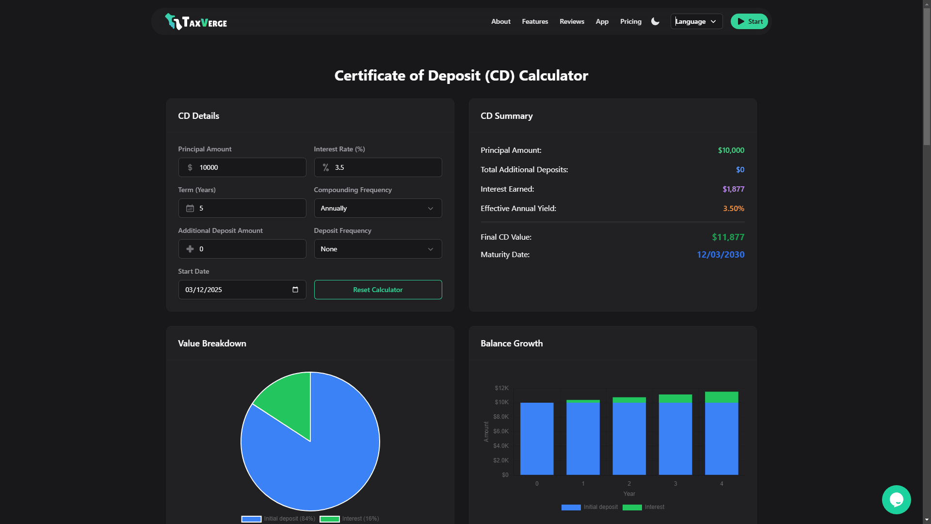 Certificate of Deposit (CD) Calculator - TaxVerge