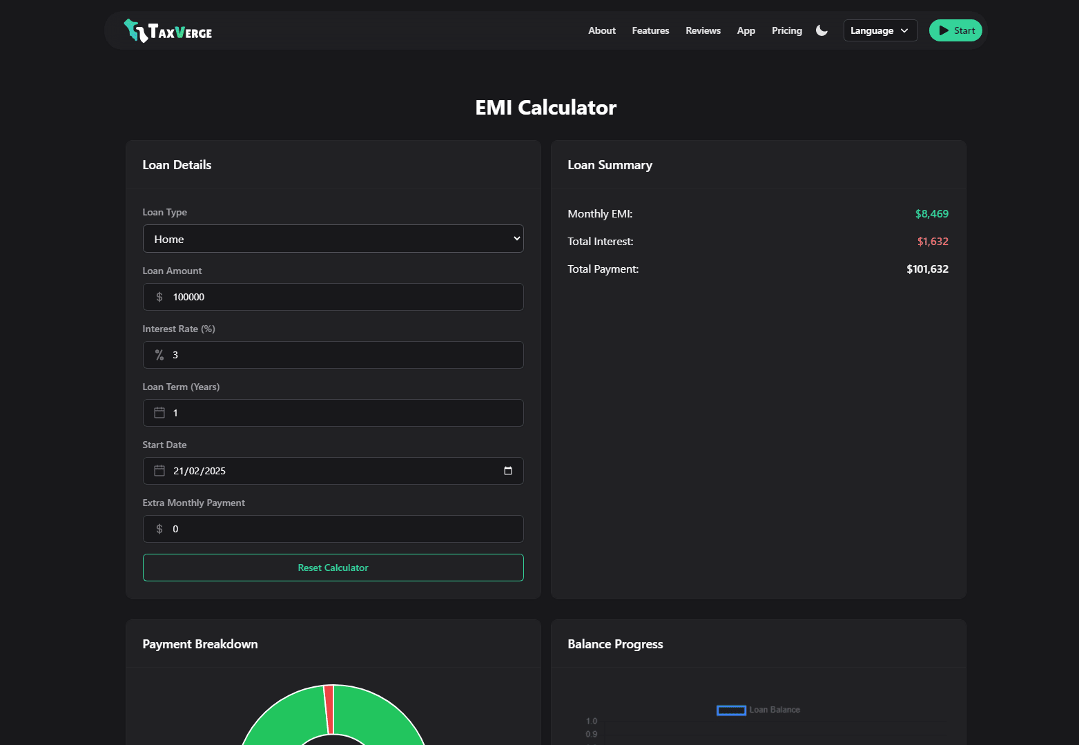 EMI Calculator - TaxVerge