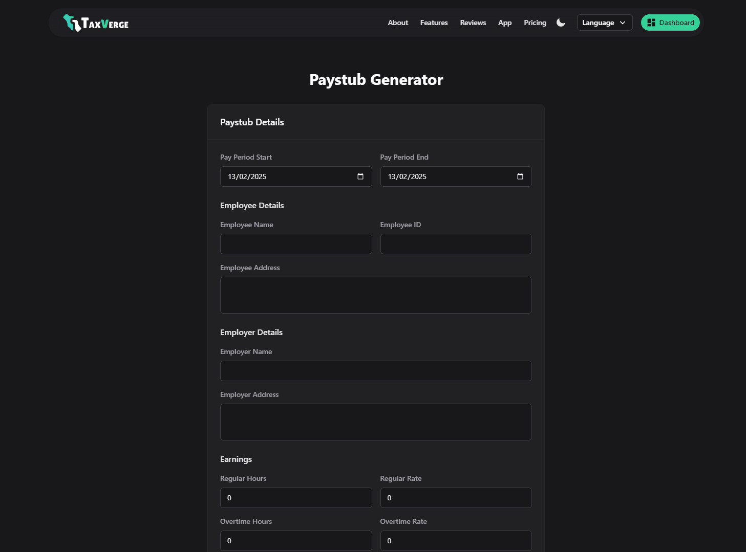 Paystub Generator - TaxVerge